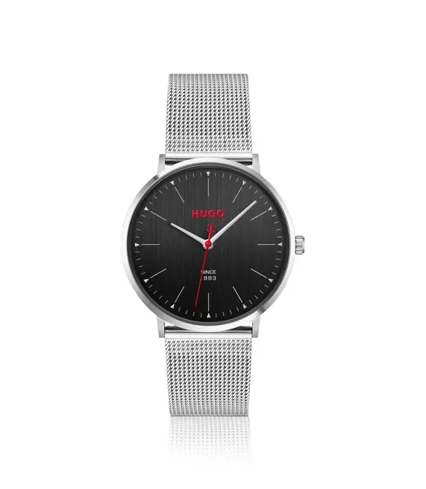 Hugo Style 3h Black Dial Watch With Mesh Bracelet