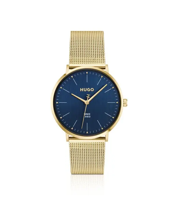 Hugo Style 3h Blue-dial Watch With Mesh Bracelet