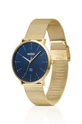 Hugo Style 3h Blue-dial Watch With Mesh Bracelet