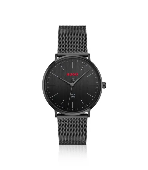 Hugo Style 3h All-black Watch With Mesh Bracelet