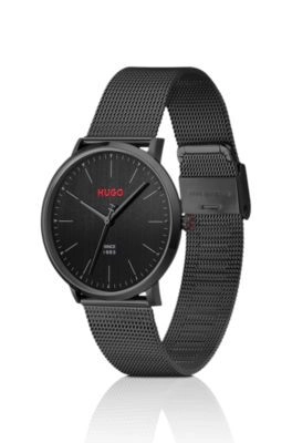Hugo Style 3h All-black Watch With Mesh Bracelet