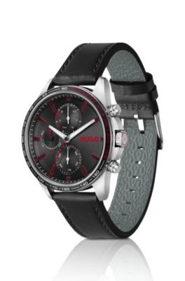 Hugo Drift Black-dial Watch With Black Leather Strap