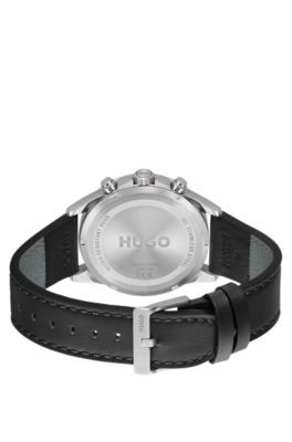 Hugo Drift Black-dial Watch With Black Leather Strap