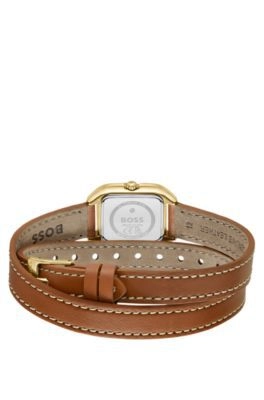 BOSS Mae Petite Gold-tone Watch With Double-wrap Leather Strap