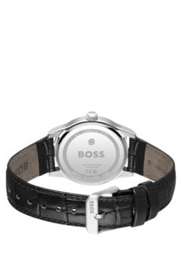BOSS Langford Black Dial Watch With Croc-emed Leather Strap