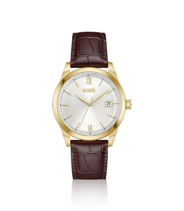 BOSS Langford Watch With Silver-white Dial And Emed Leather Strap