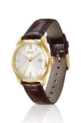 BOSS Langford Watch With Silver-white Dial And Emed Leather Strap