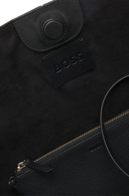 BOSS Grained-leather Tote Bag With Detachable Pouch - Black