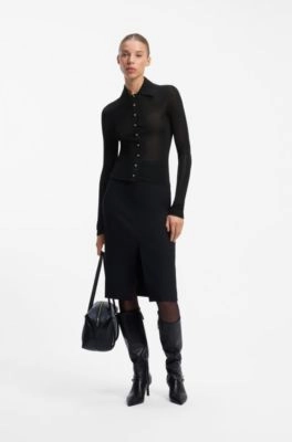 Hugo Fitted Cardigan With Gold-tone Pebble Buttons