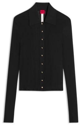 Hugo Fitted Cardigan With Gold-tone Pebble Buttons