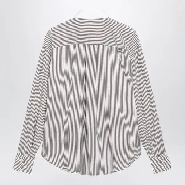 Brunello Cucinelli White And Cabernet Striped Silk Shirt