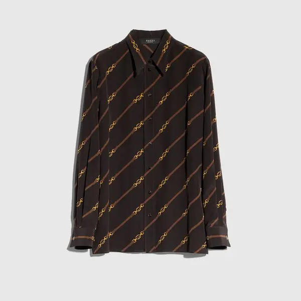 Gucci Printed Silk Crêpe De Chine Shirt - Brown