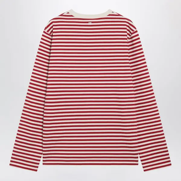 AMI Paris Ivory Striped De Coeur Long-sleeved T-shirt
