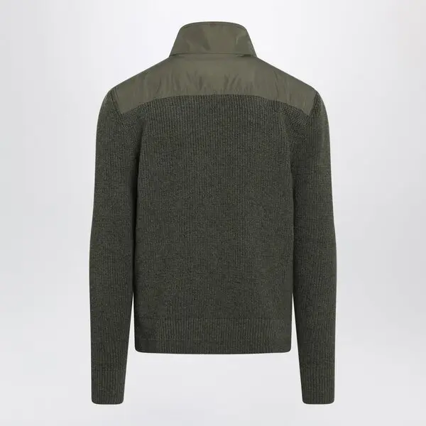 Moncler Olive Cardigan In Wool With Polyester Inserts