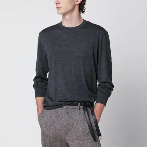 Zegna Dark Grey Melange Sweater In Wool