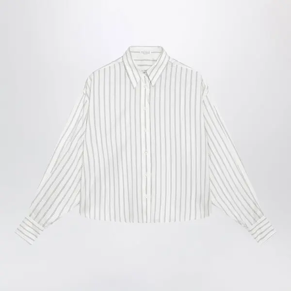Brunello Cucinelli White And Black Striped Silk Shirt - Multicolor