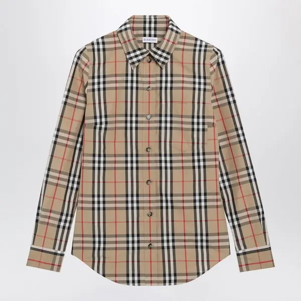 Burberry Beige Check Stretch Cotton Shirt - Cream