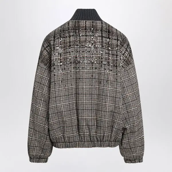 Brunello Cucinelli Dazzling Degrade Beige Bomber Jacket In Alpaca And Wool