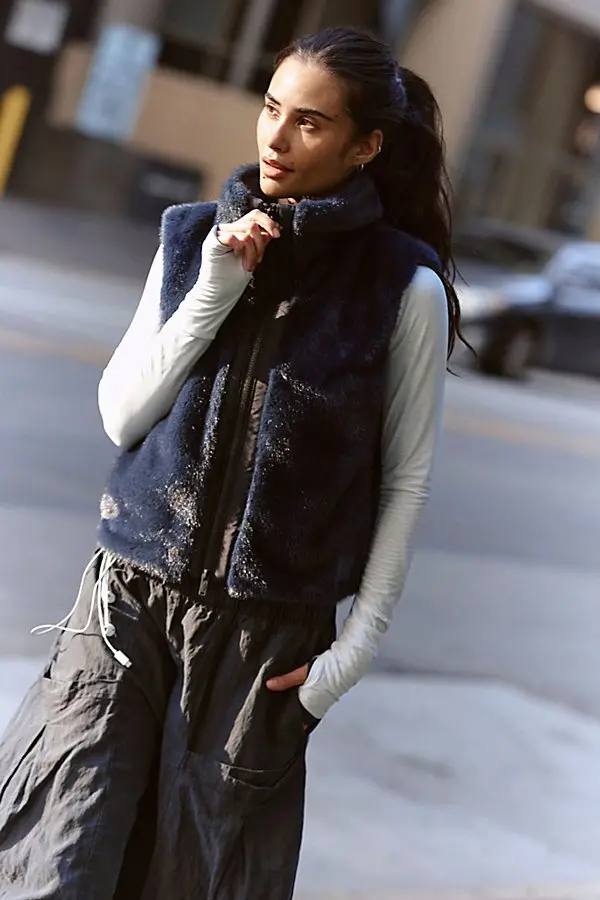 Free People Peak Season Fleece-lined Faux Fur Vest - Nitro