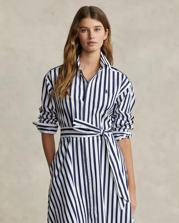 Polo Ralph Lauren Belted Striped Cotton Shirt Dress