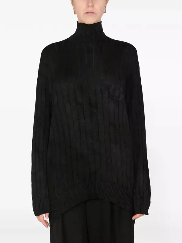 Balenciaga Ribbed Silk Turtleneck Sweater - Black