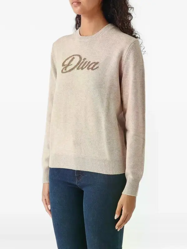 MC2 SAINT BARTH Beige New Queen Crewneck Knit With Diva Rhinestone Embroidery