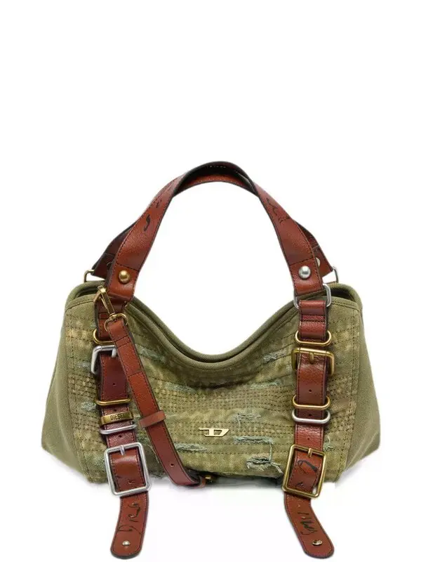 DIESEL® D-one-small Top-handle Bag In Distressed Canvas And Leather - Green