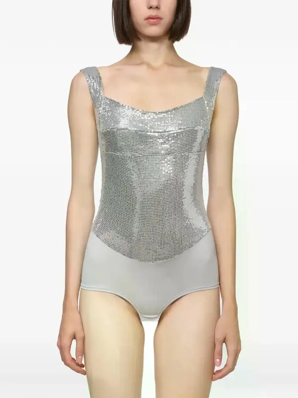 ATU BODY COUTURE Sequin-embellished Sleeveless Bodysuit - Silver