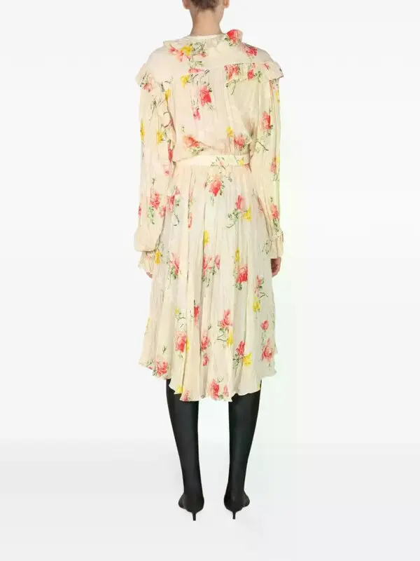 Balenciaga Floral-print Ruffled Silk Dress