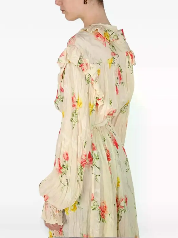 Balenciaga Floral-print Ruffled Silk Dress