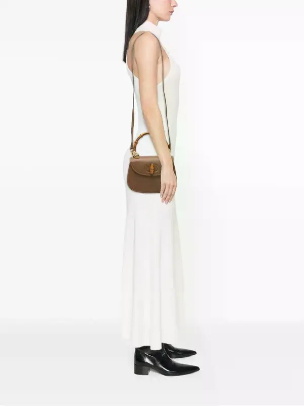 Gucci 20th Century Small Grained Calfskin Bamboo Night Satchel - Brown