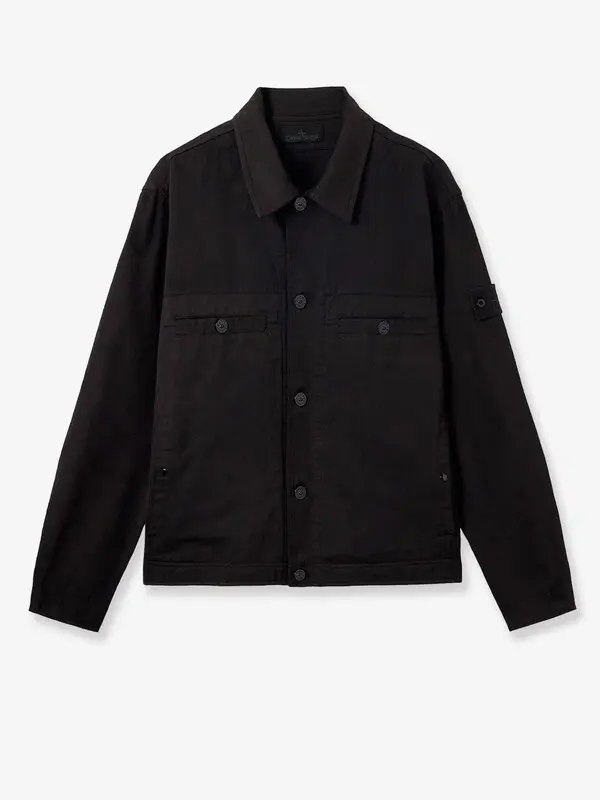 Stone Island Raw Hand Wool Cotton Gabardinetc S.i: Ghost Wool And Cotton Blend Jacket - Black