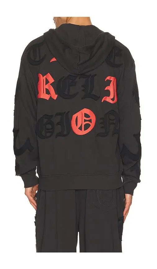 True Religion Tossed Logo Zip Hoodie In Black