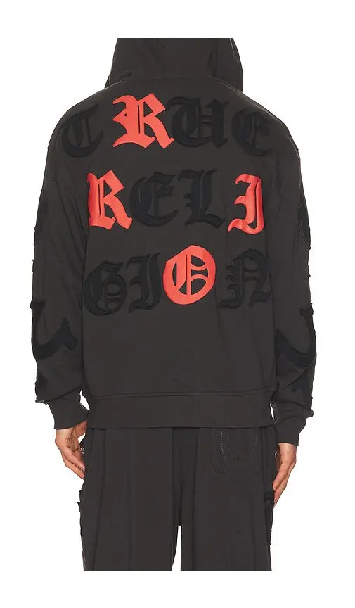 True Religion Tossed Logo Zip Hoodie In Black
