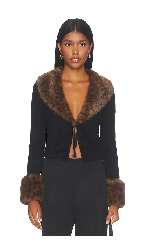 Majorelle Josophia Faux Fur Crop Cardigan - Black