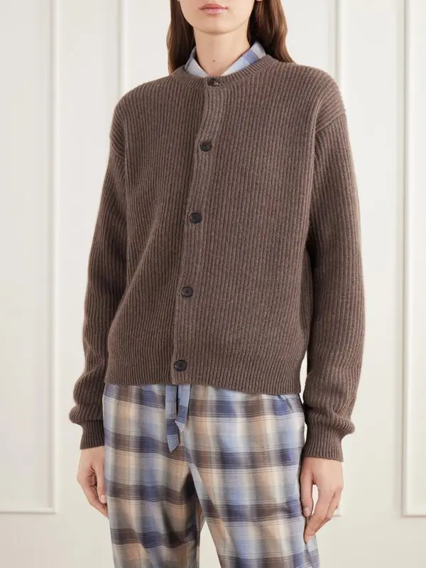 Auralee Tekla Ribbed Wool And Cashmere-blend Cardigan