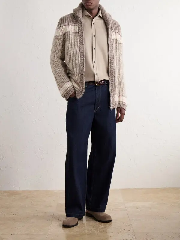 GOD'S TRUE CASHMERE Dudley Amethyst-embellished Ribbed Cashmere Zip-up Cardigan - Neutrals