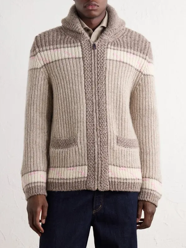GOD'S TRUE CASHMERE Dudley Amethyst-embellished Ribbed Cashmere Zip-up Cardigan - Neutrals