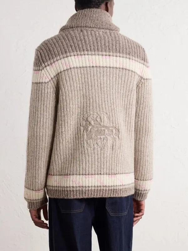 GOD'S TRUE CASHMERE Dudley Amethyst-embellished Ribbed Cashmere Zip-up Cardigan - Neutrals
