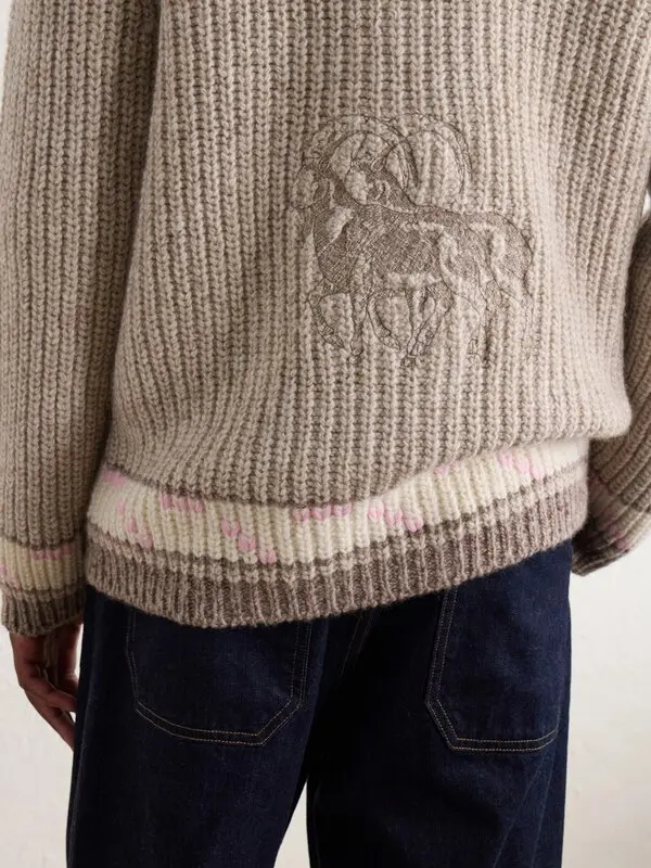 GOD'S TRUE CASHMERE Dudley Amethyst-embellished Ribbed Cashmere Zip-up Cardigan - Neutrals
