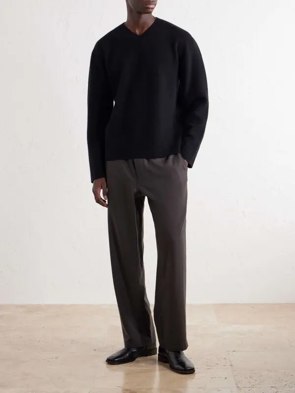 THE ROW Pascale Straight-leg Cotton-blend Poplin Drawstring Trousers