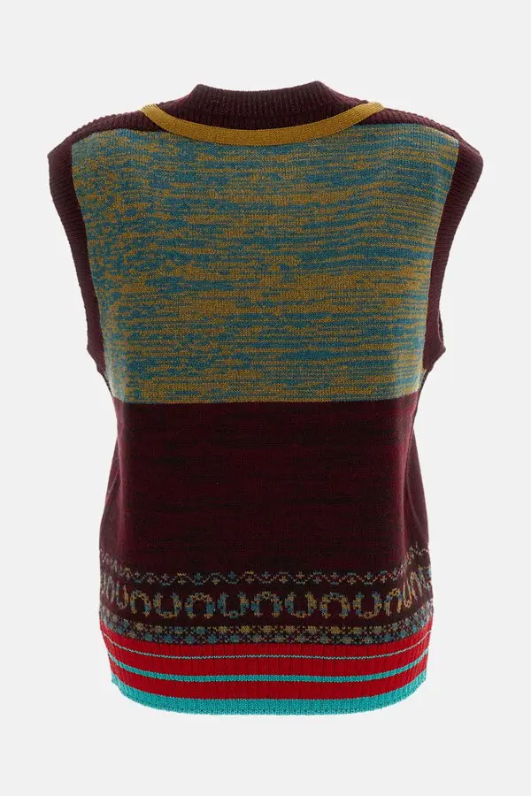Dries Van Noten V Neck Jacquard Knit Top - Multicolor
