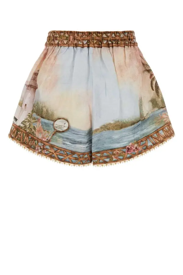 Zimmermann Printed Linen Mahon Shorts
