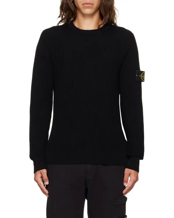 Stone Island Compass-patch Ribbed-knit Jumper - Black