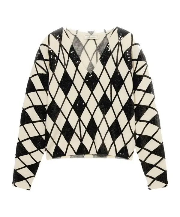 Blumarine Sequin-embellished Argyle Sweater