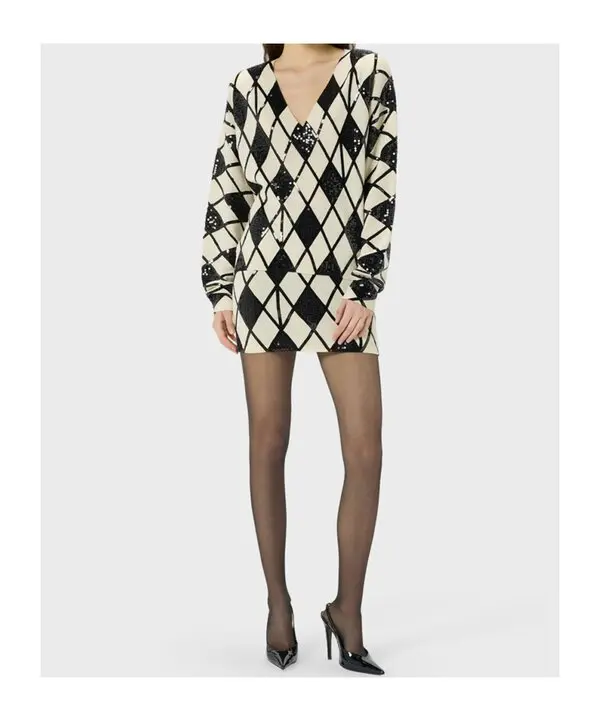 Blumarine Sequin-embellished Argyle Sweater