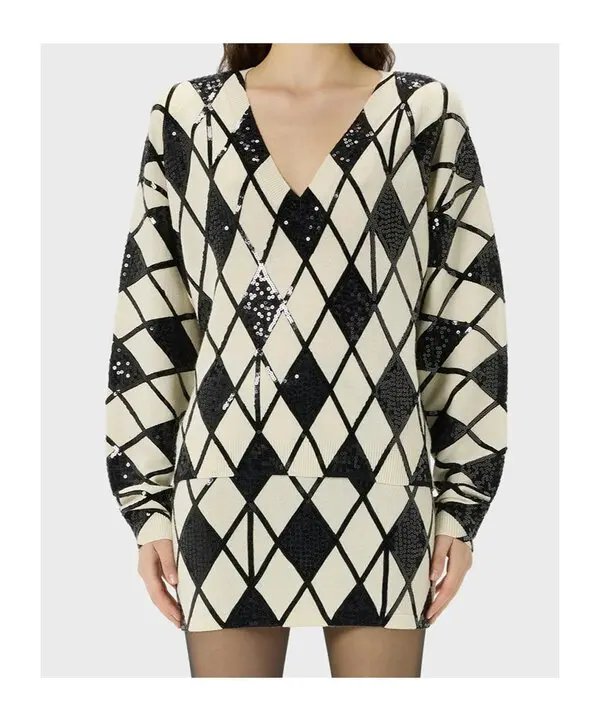 Blumarine Sequin-embellished Argyle Sweater