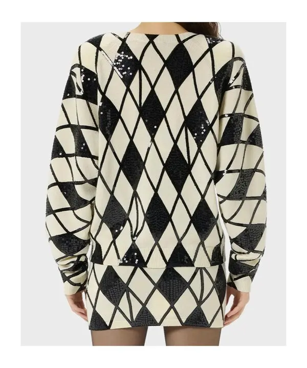 Blumarine Sequin-embellished Argyle Sweater