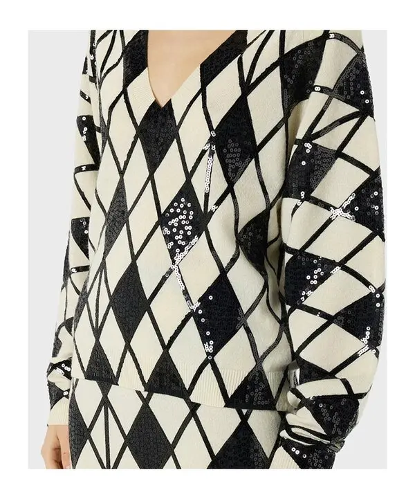 Blumarine Sequin-embellished Argyle Sweater