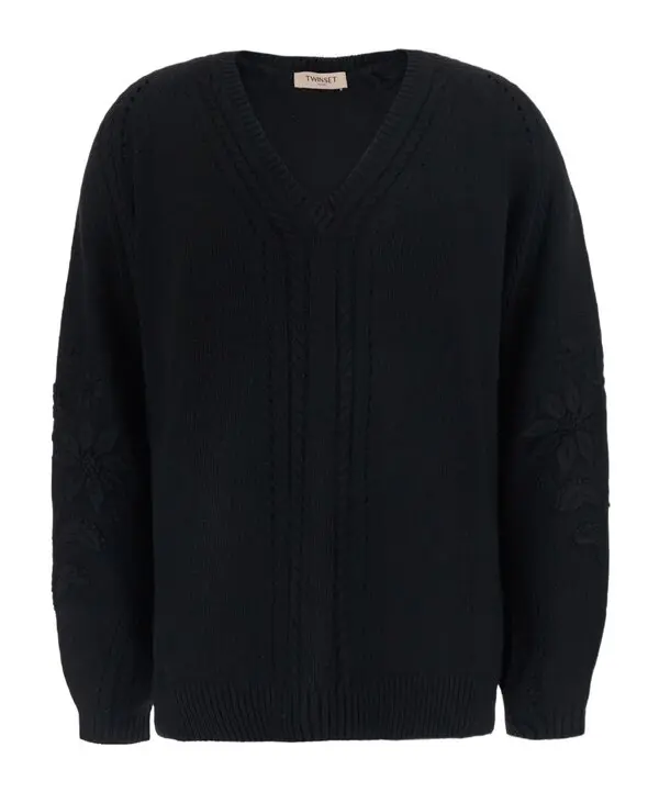 TWINSET Cable Knit V-neck Sweater